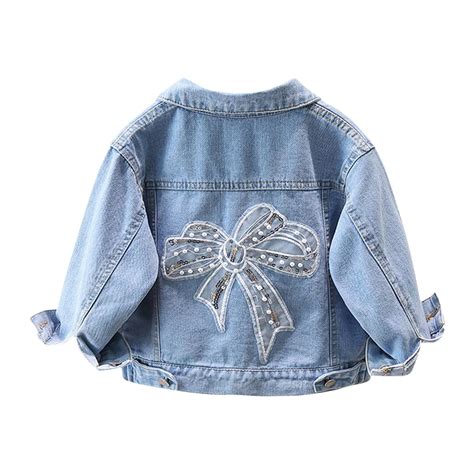 Enjocho Girls Bow Embroidery Denim Jacket 3d Flower Design Cute Retro