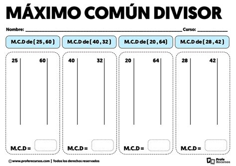 Fichas De Ejercicios De Máximo Común Divisor Mcd