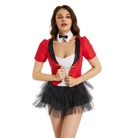 Red Ringmaster Costume For Womensexy Carnival Jacket For Adult3 Piec