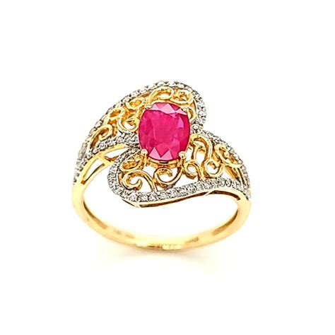 14k Yellow Gold Ornate Rubydiamond Bypass Ring Shin Brothers