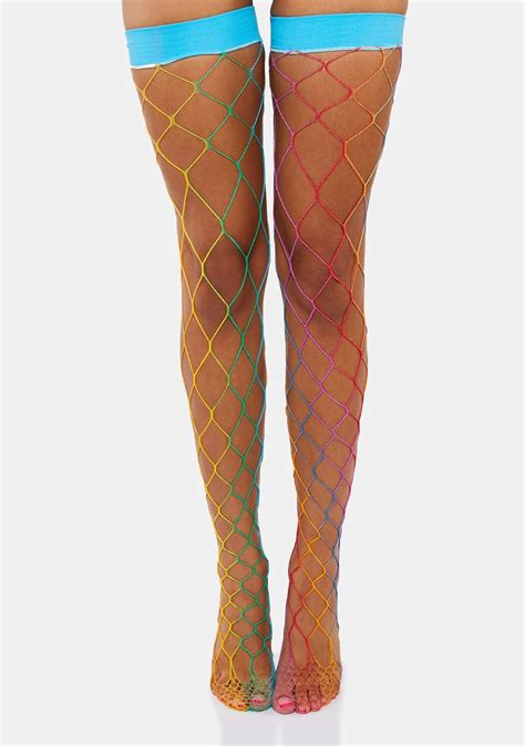 Rainbow Diamond Net Thigh Highs Multi Dolls Kill