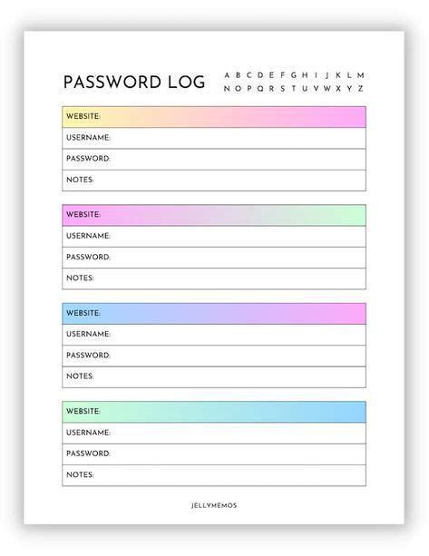 8 Printable Password Log Templates Cute Password Trackers Jellymemos