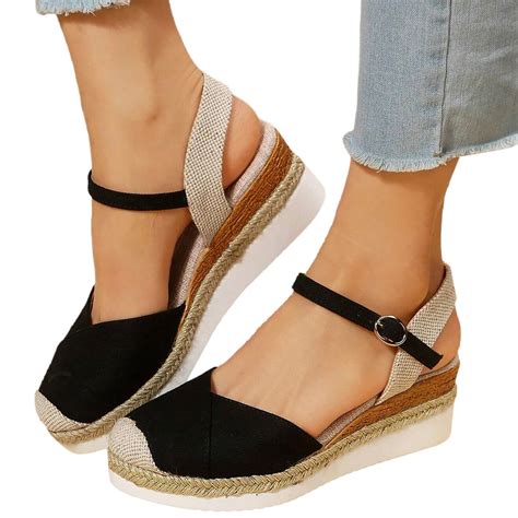 Dakaela Womens Espadrilles Wedge Sandals Closed Toe Walking Shoes Ankle