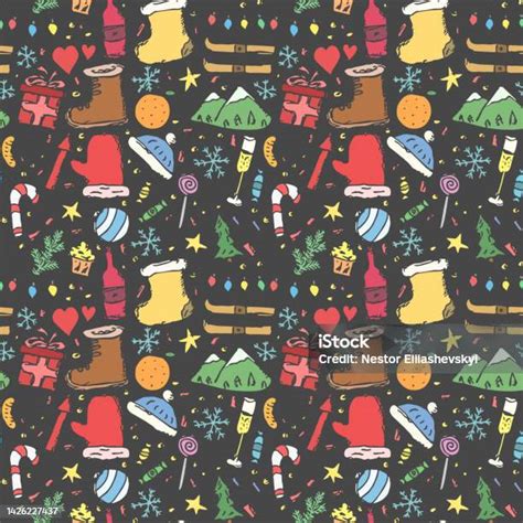 원활한 크리스마스 패턴 새해 배경 크리스마스와 새해 아이콘이있는 낙서 그림 0명에 대한 스톡 벡터 아트 및 기타 이미지 0명 12월 겨울 Istock