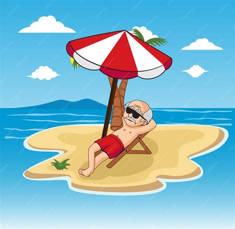 Premium Vector Cartoon Of Oldman Relaxing On The Beach Design