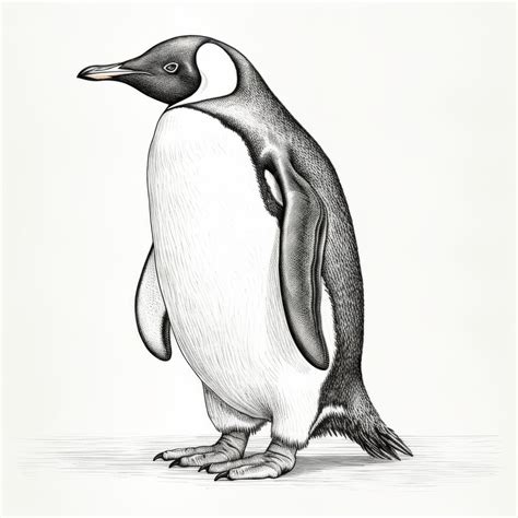 Premium Photo Realistic Emperor Penguin Drawing Detailed Black Ink
