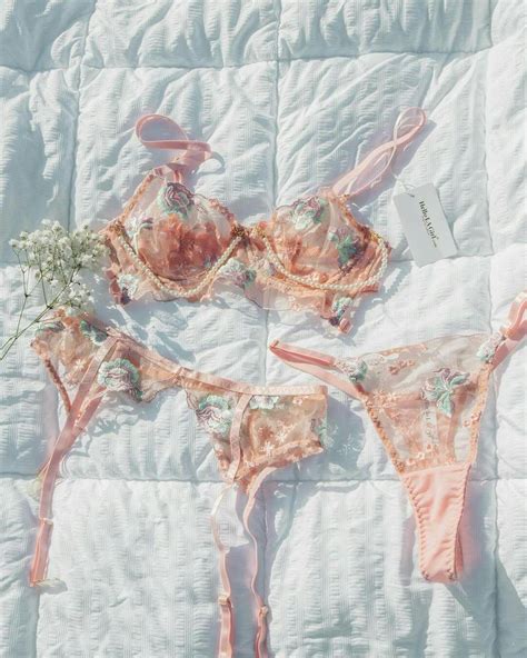Pink Floral Embroidery Pearl Chain Lingerie Set Hellolagirl Hellola