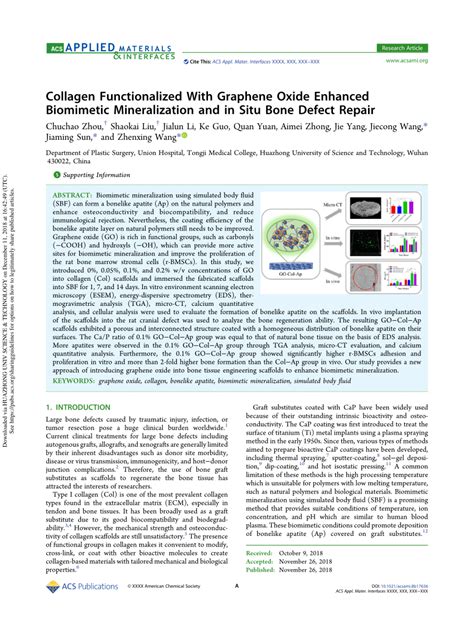 Pdf Collagen Functionalized With Graphene Oxide Enhanced Biomimetic