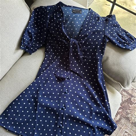 Navy Blue And White Polka Dot Mini Dress From Depop