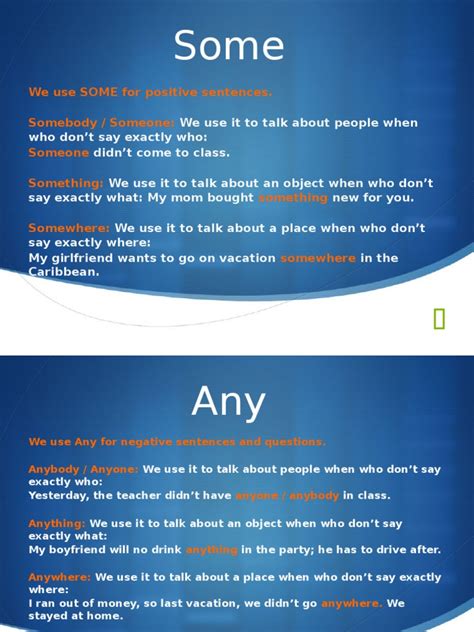 We Use Some For Positive Sentences Somebody Someone Someone