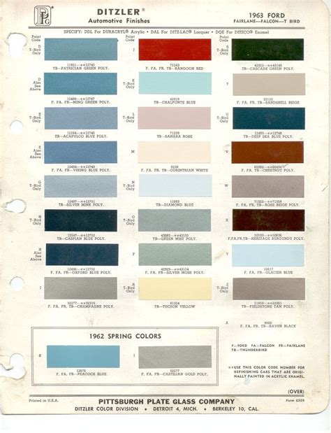 1963 Ford Color Chips Chart Ford Falcon 1960 Color Chart
