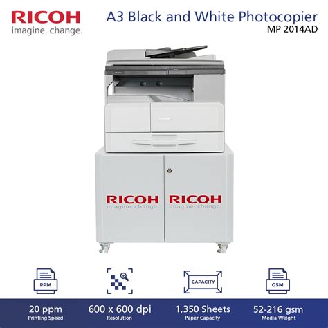 Ricoh A3 Mono Multi Function 20ppm Mfp 2014ad Copy Print And Scan