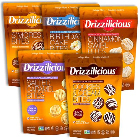 Drizzilicious Mini Rice Cake Bites Variety Pack 4 Ounce Bags Smores