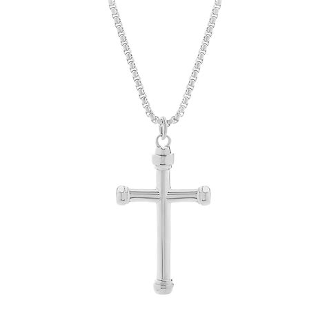 گردنبند آویز صلیبی صیقل خورده 26 استیو مادن با زنجیر رولو در فولاد ضد زنگ