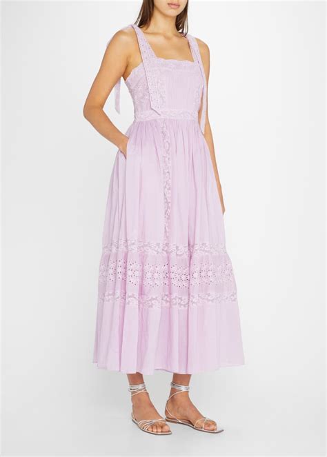 Loveshackfancy Ayala Ribbon Tie Embroidered Lace Midi Dress Bergdorf