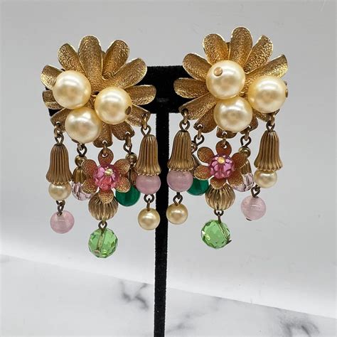 Napier 1950s Floral Faux Pearl And Crystal Drop Earrings The Napier