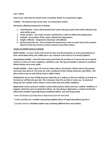 Year 7 Notes Weather Pdf Rain Precipitation