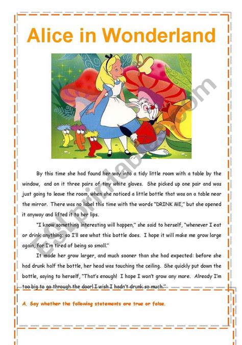 Alice In Wonderland Printable Story