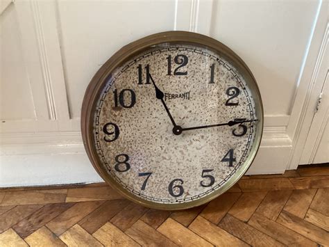 Antique Brass Large Ferranti Factory Clock