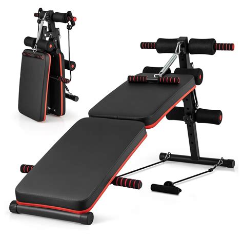 Sit Up Bench 330lbs Folding Decline Workout Bench With Spring Handle