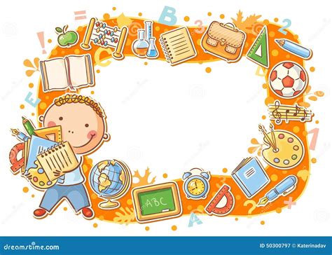 Cartoon Frame With School Objects Stock Vector Illustration Of