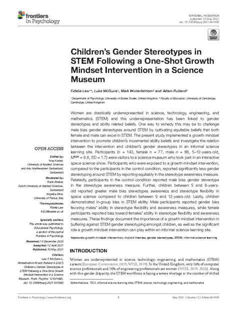 Psyc 413 Final Project Gender Stereotypes In Stem And Growth Mindset