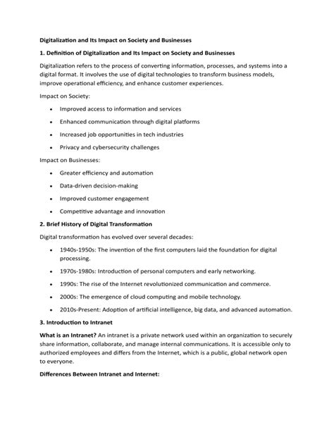 Digitalization Intranet And Business Impact