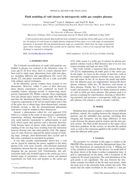Pdf Fluid Modeling Of Void Closure In Microgravity Noble Gas Complex Plasmas