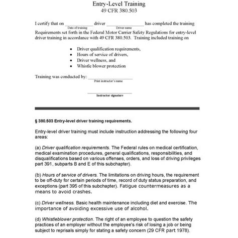 Certificate Of Driver Road Test Dot Safety Plus