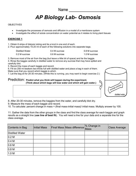 Ap Biology Osmosis Lab Water Potential And Diffusion