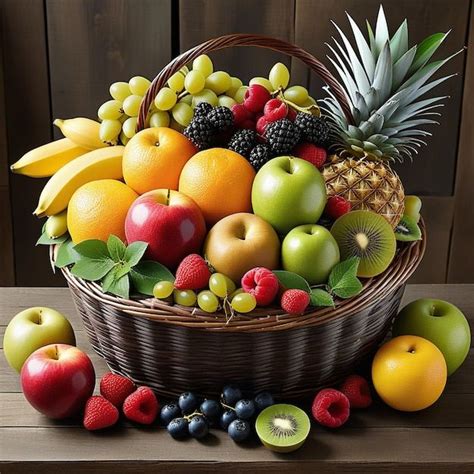 Fruits In Basket Realistic Image Premium Photo