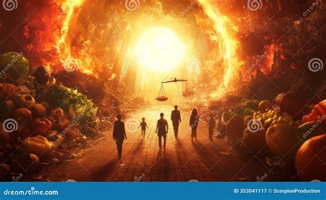 Judgment Scene With Fiery Scales In Surreal Setting Stock Image Image Of Justice Otherworldly