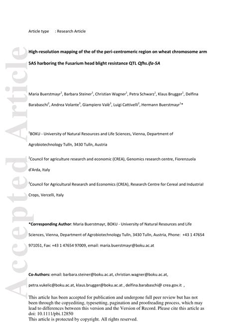 Pdf High Resolution Mapping Of The Of The Peri Centromeric Region On Wheat Chromosome Arm 5as