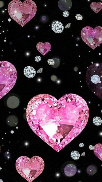 Glitter Phone Wallpaper A53 Pink Heart Diamonds On Black Background