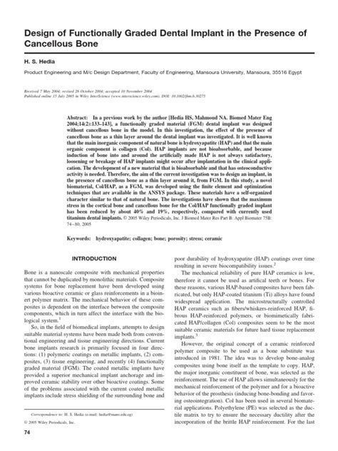 Design Of Functionally Graded Dental Implant In The Presence Of Cancellous Bone Pdf