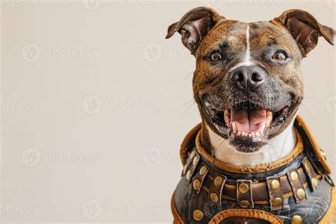Happy Dog Wearing Gladiator Costumes Studio Lighting Isolated On
