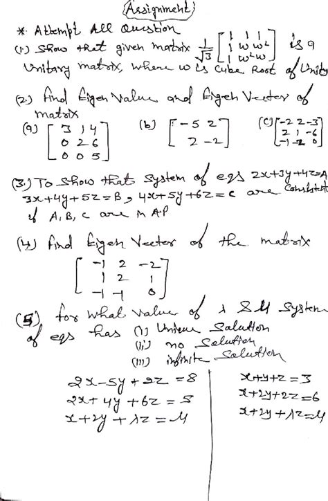 Matrix Assignment Unitary Matrices And Eigenvalues Course Code Iq1