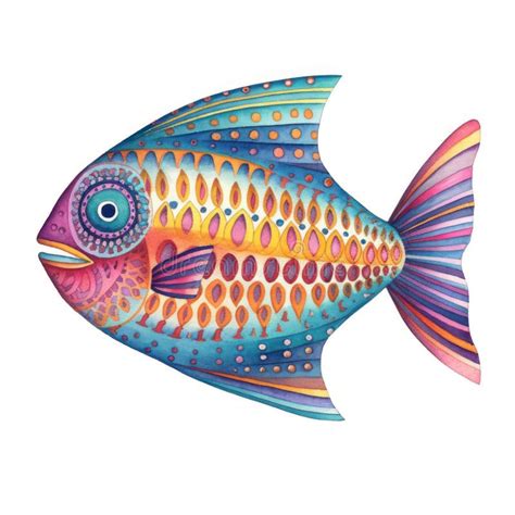 Loose Watercolor Fish On Textured Paper Isolated On White Background