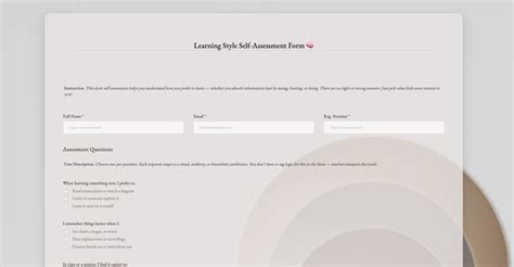 Learning Style Self Assessment Form Formplus