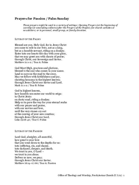 Prayers For Passion Palm Sunday Presbyterian Church Usa