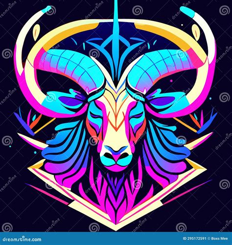 Graphic Illustration Of A Goat Head With Horns Vector Illustration