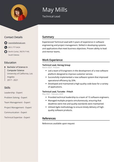 Technical Lead Resume Example Free Guide