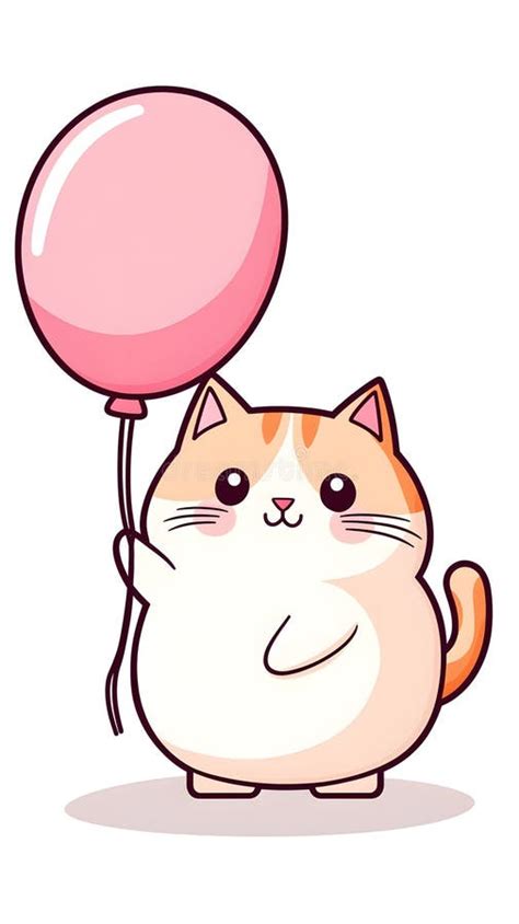 Cute Cartoon Cat Holding Pink Balloon Adorable Kitten Illustration