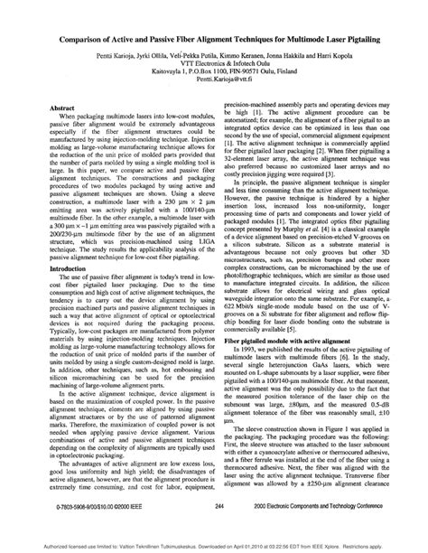 Pdf Comparison Of Active And Passive Fiber Alignment Techniques For