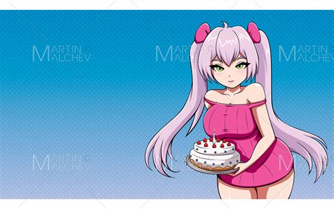 Anime Girl With Birthday Cake Graphic By Mkmalchev · Creative Fabrica