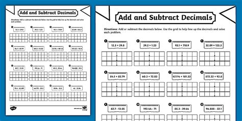 Sixth Grade Add And Subtract Decimals With Grid Guide