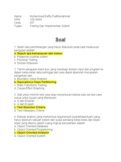 Testing Dan Implementasi Sistem Tugas 1 Pdf