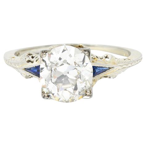 Art Deco 176 Carat Old European Cut Diamond Sapphire 18 Karat White