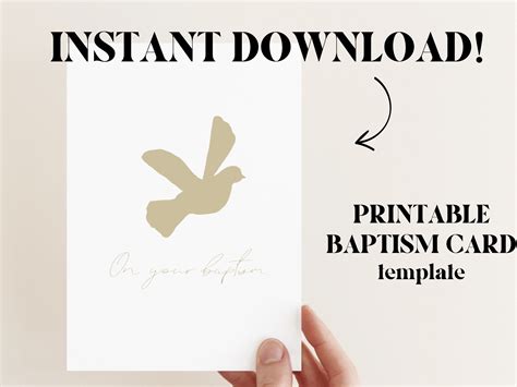 Baptism Card Printable Simple Minimalist Religious Baptismal Card For