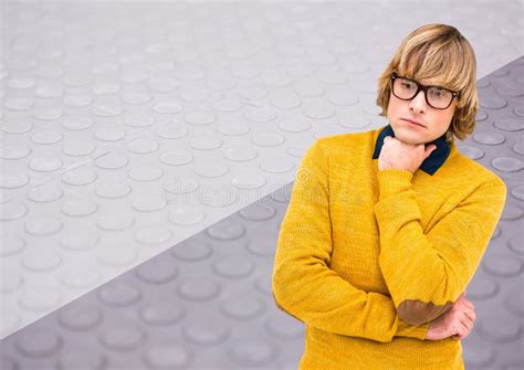 Man With Glasses Thinking With Split Textured Background Stock Image